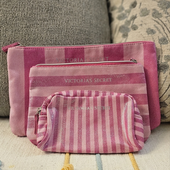 Victoria's Secret | Bags | Victorias Secret Striped Pink Cosmwtic Bag ...